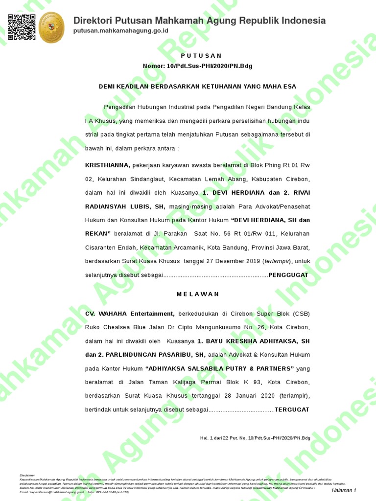 Putusan 10 PDT - Sus-Phi 2020 PN BDG 20220704200410 | PDF