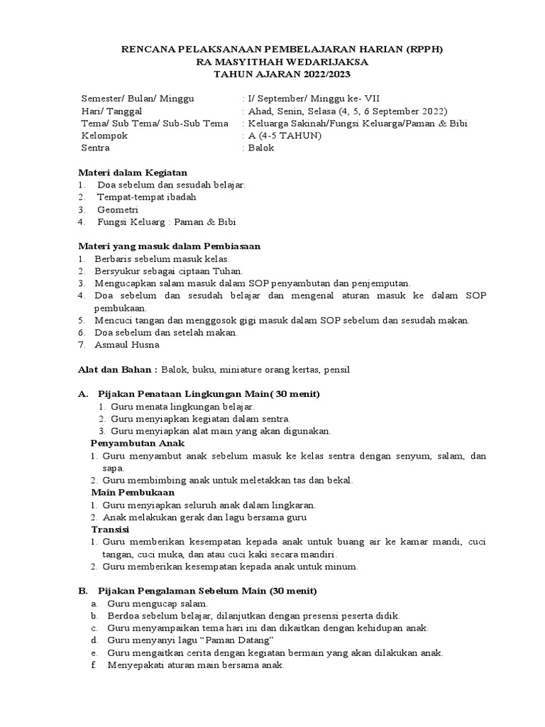RPPH SENTRA BALOK TP 22-23 Paman & Bibi | PDF