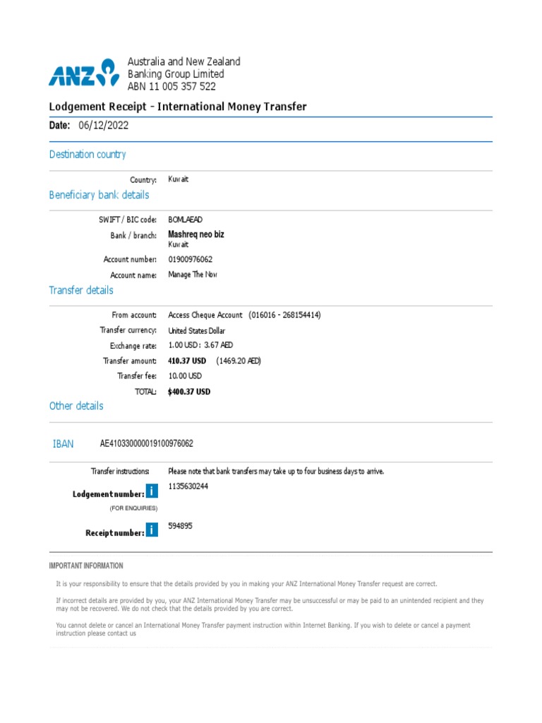 International Money Transfer Receipt | PDF