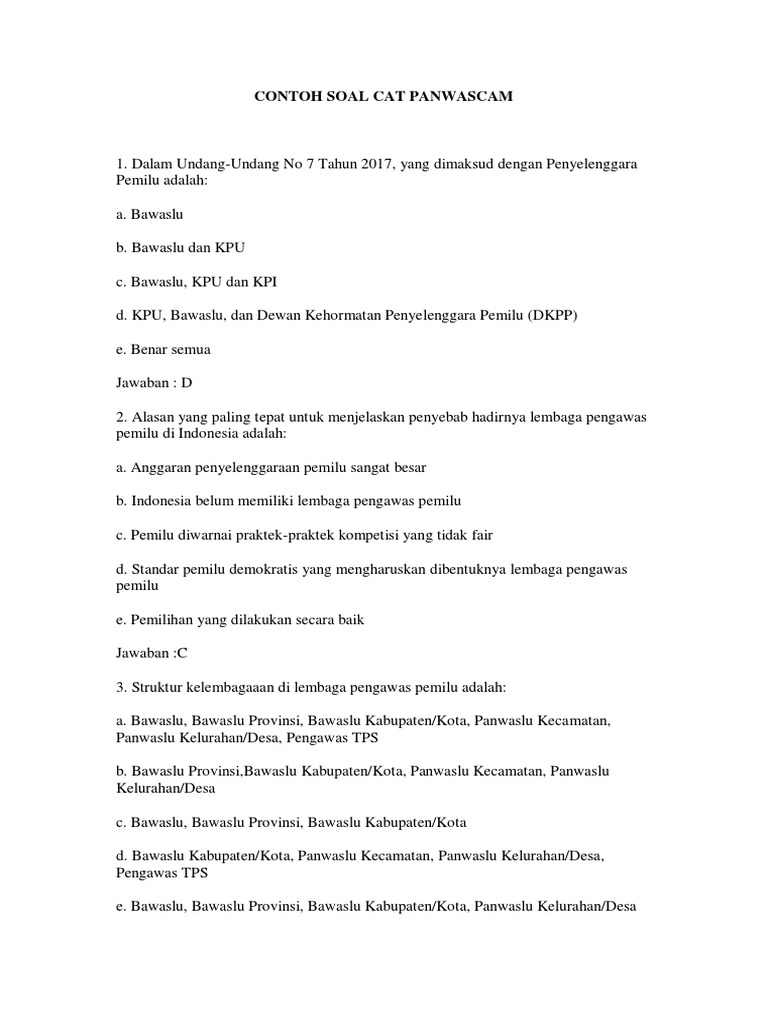 Contoh Soal Cat Panwascam | PDF