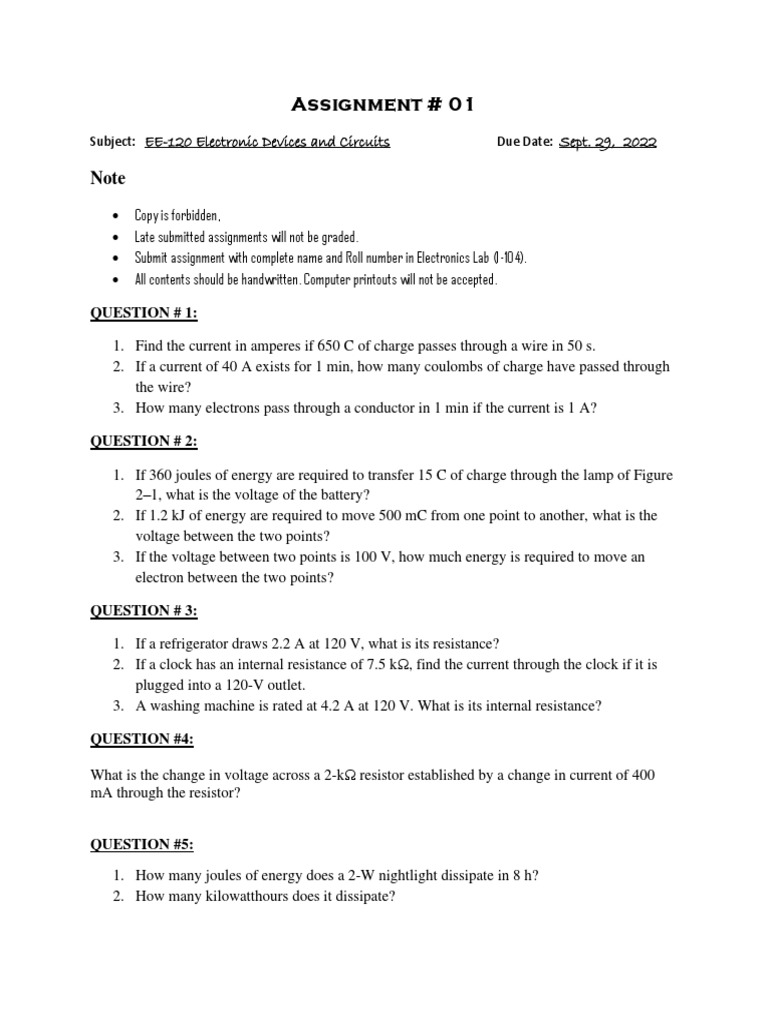 EE-120 Assignment on Circuits and Devices | PDF