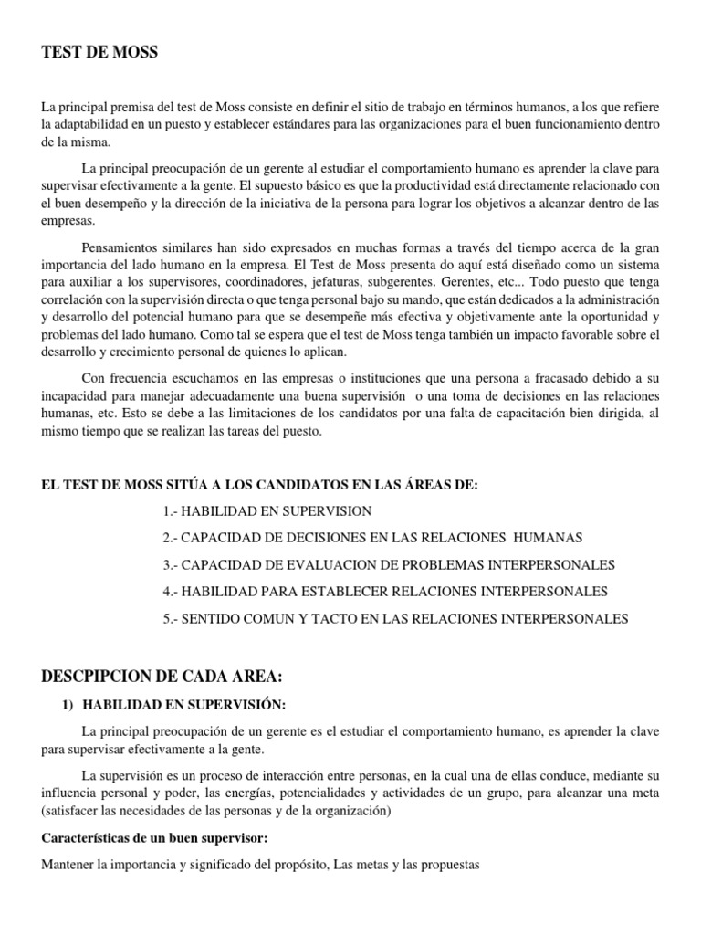 TEST de MOSS Hoja de Respuestas | PDF | Toma de decisiones