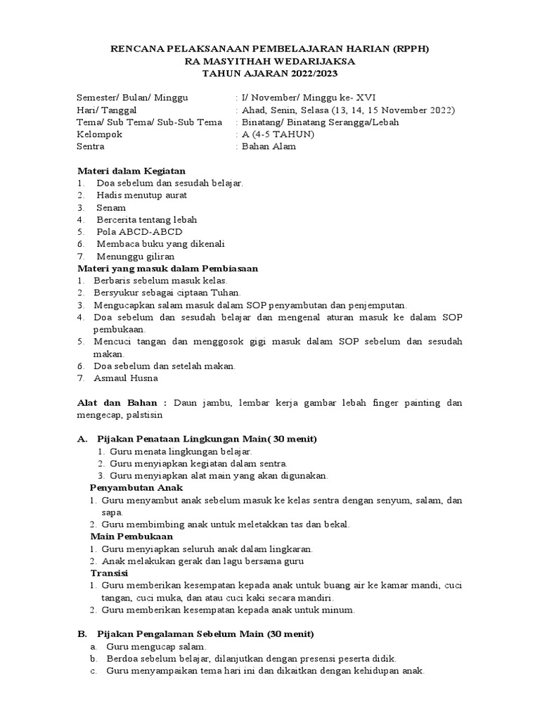 RPPH SENTRA BAHAN ALAM TP 22-23 Lebah Tawon | PDF