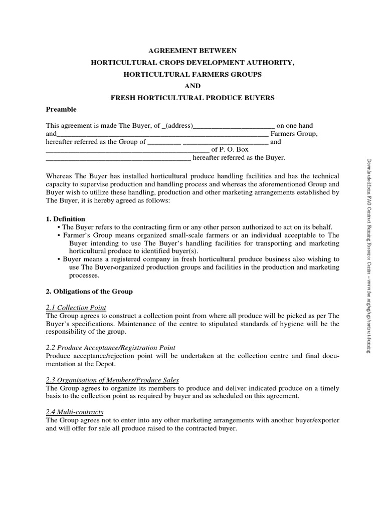 1 - Sample Contract For Horticultural Crops in Kenya | PDF ...