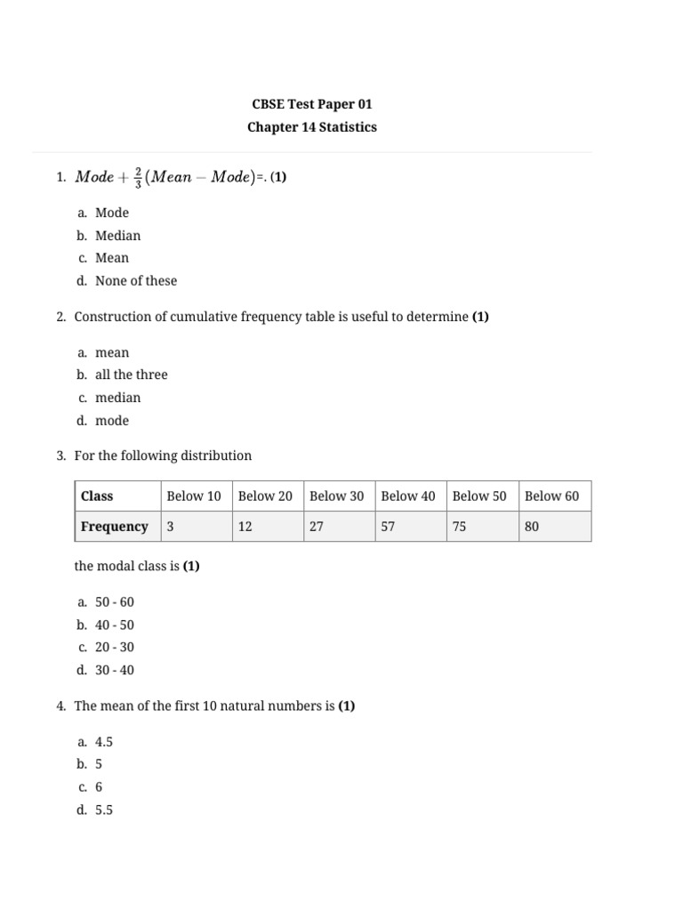 Chapter 14: Statistics Test Paper | PDF | Mode (Statistics) | Mean