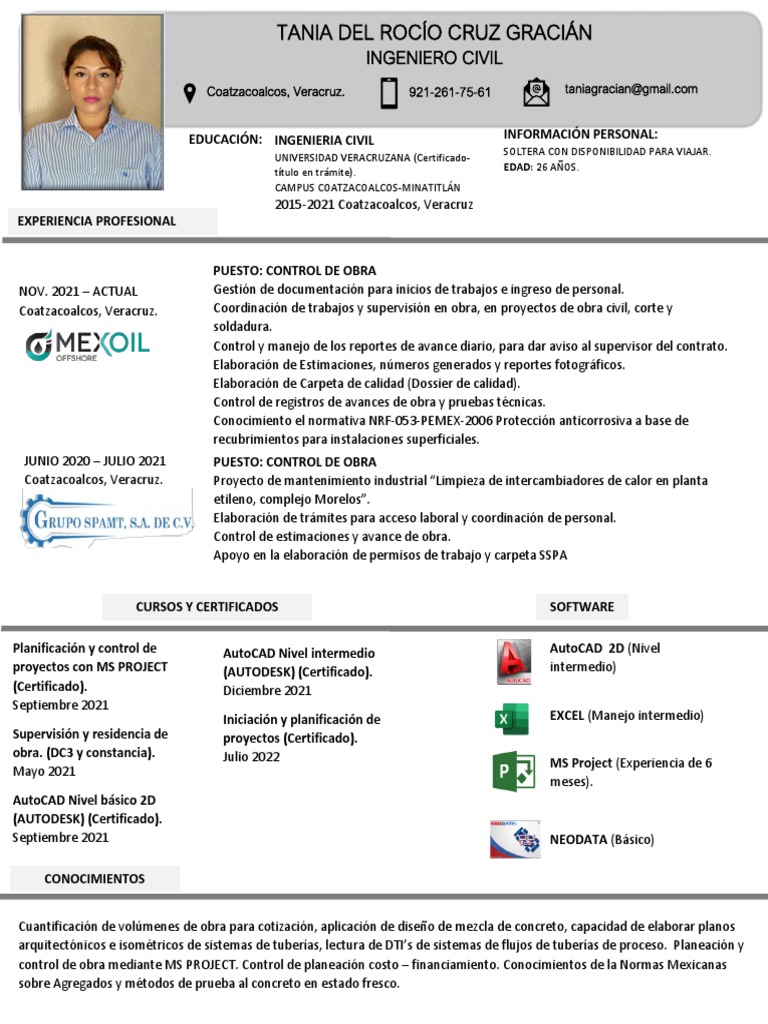 Cruz Gracian Tania - CV - R | PDF | Planificación | Ingeniería