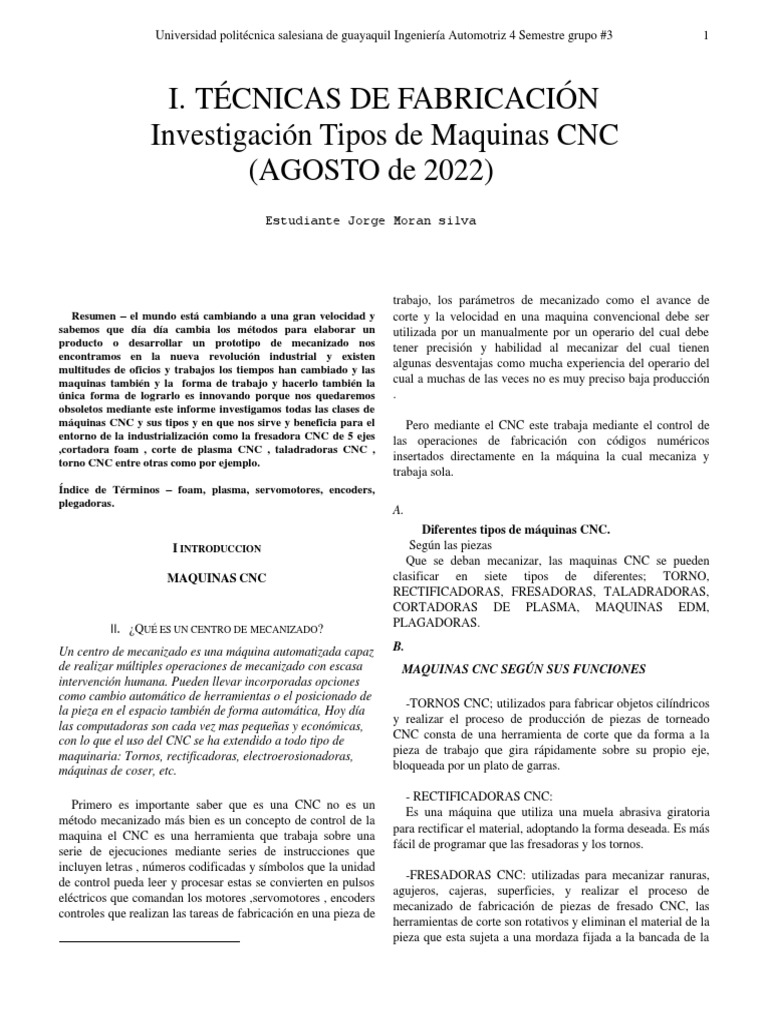 Tipos de Maquinas CNC | PDF | Control numerico | Sector secundario de la economía