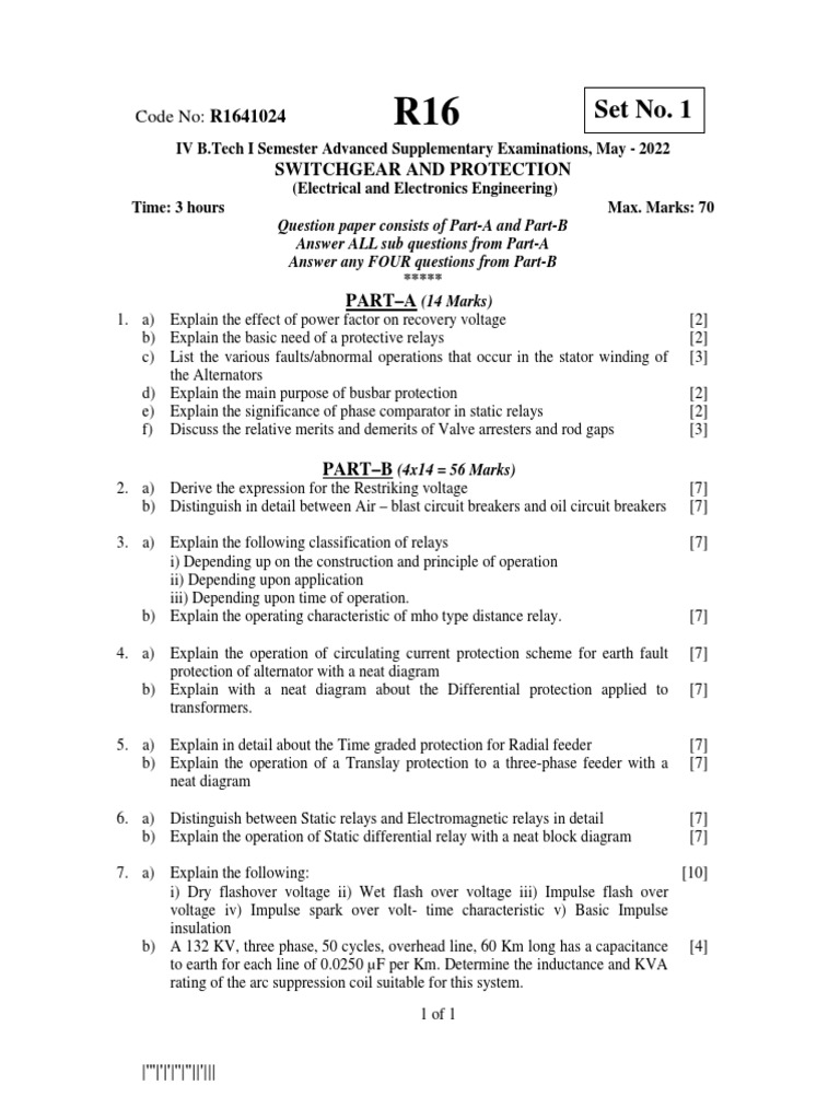 Switchgear and Protection Exam Questions | PDF | Relay | Electrical ...