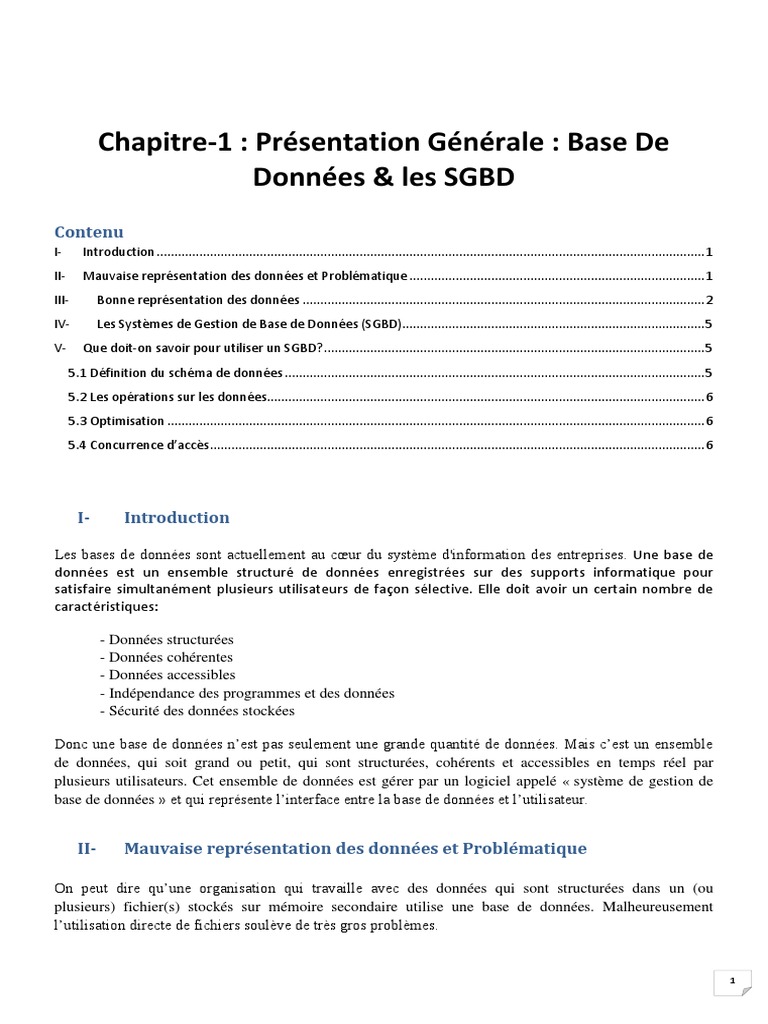Chapitre-1 BDD & SGBDR | PDF | Bases de données | Informatique