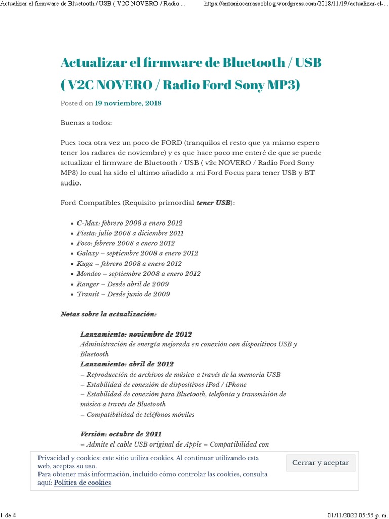 Actualizar El Firmware de Bluetooth - USB (V2C NOVERO - Radio Ford Sony ...