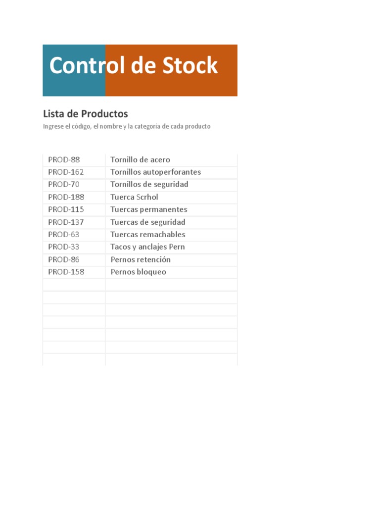 PlanTilla de Excel para Control de Stocks | PDF | Tornillo | Herramientas