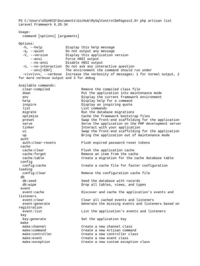 Comandos Artisan | PDF | Php | Databases