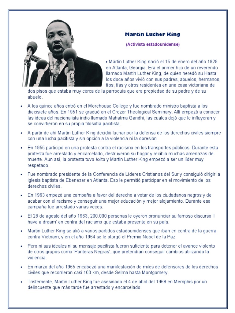 Vida y legado de Martin Luther King y Gandhi | PDF | Martin Luther King ...