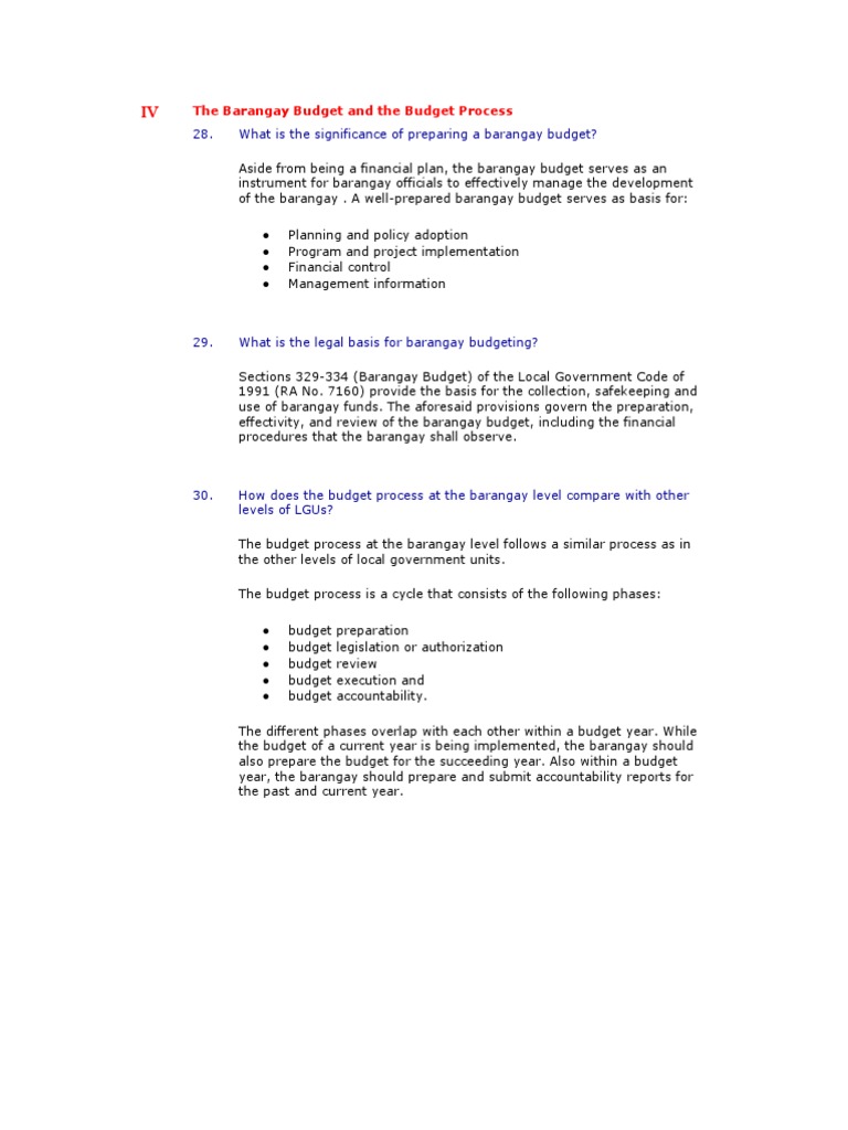 The Barangay Budget and the Budget Process | Appropriations Bill ...