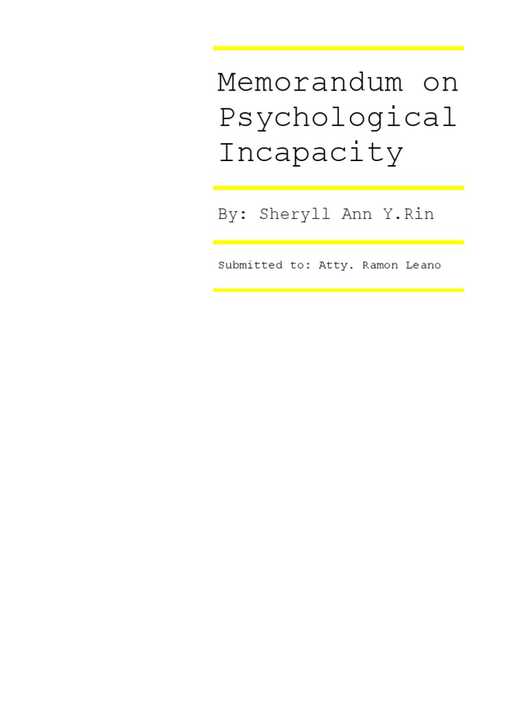 Memorandum On Psychological Incapacity Final | PDF | Marriage | Social ...