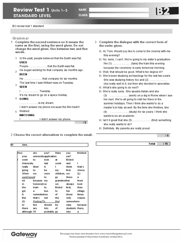 B2 Review Test 1 Standard Pdf Train Ellipsis