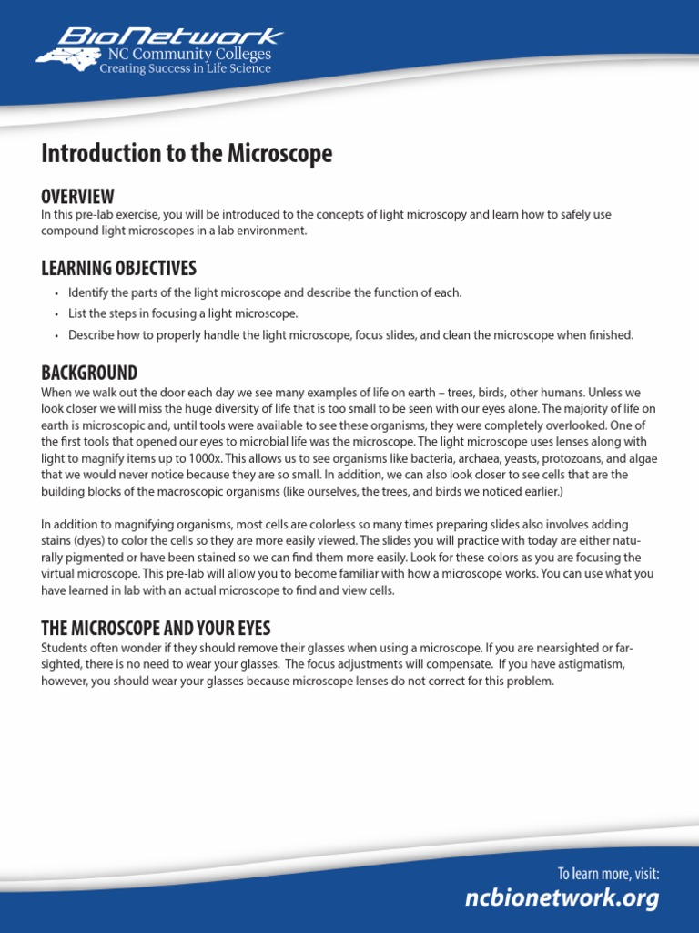 Introduction To The Microscope VIRTUAL LAB | PDF | Microscope | Optics