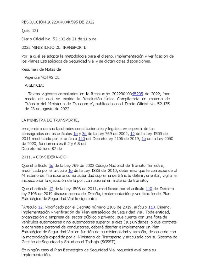 Resolucion Mintransporte 40595 2022 | PDF | Planificación ...