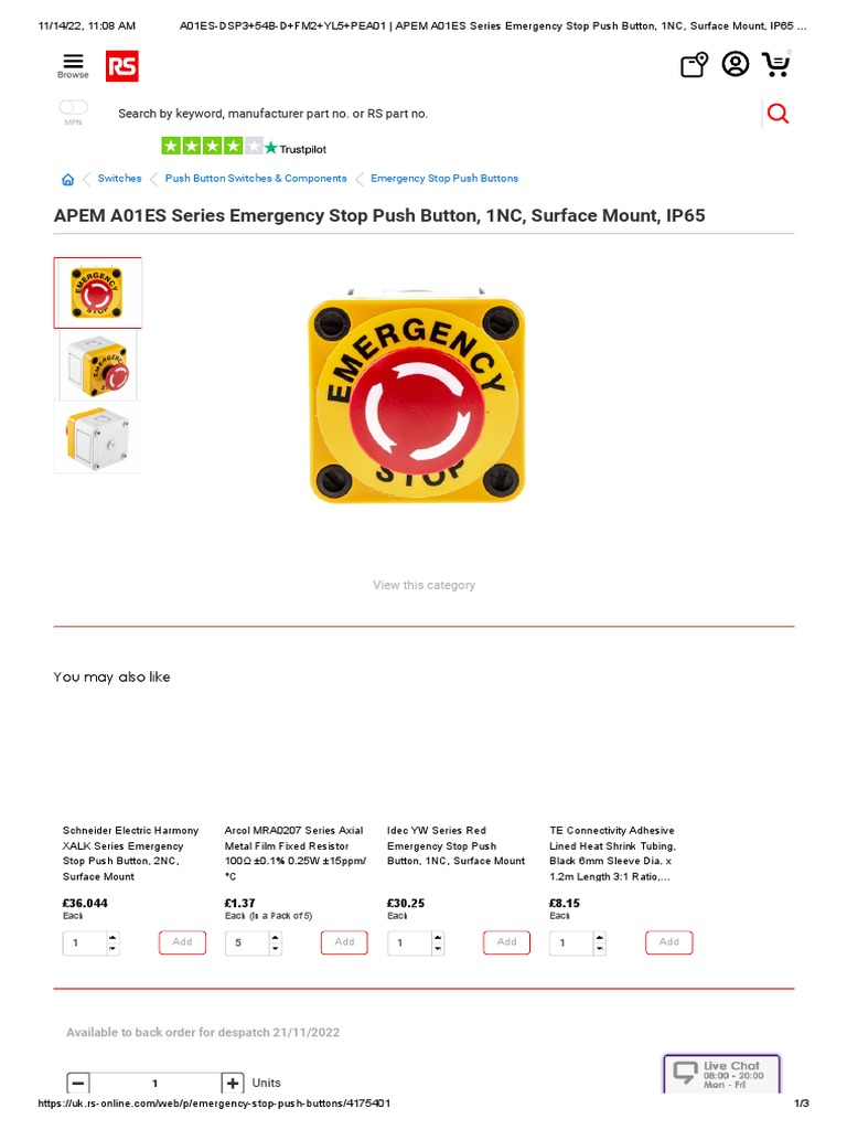 A01ES-DSP3+54B-D+FM2+YL5+PEA01 - APEM A01ES Series Emergency Stop Push ...