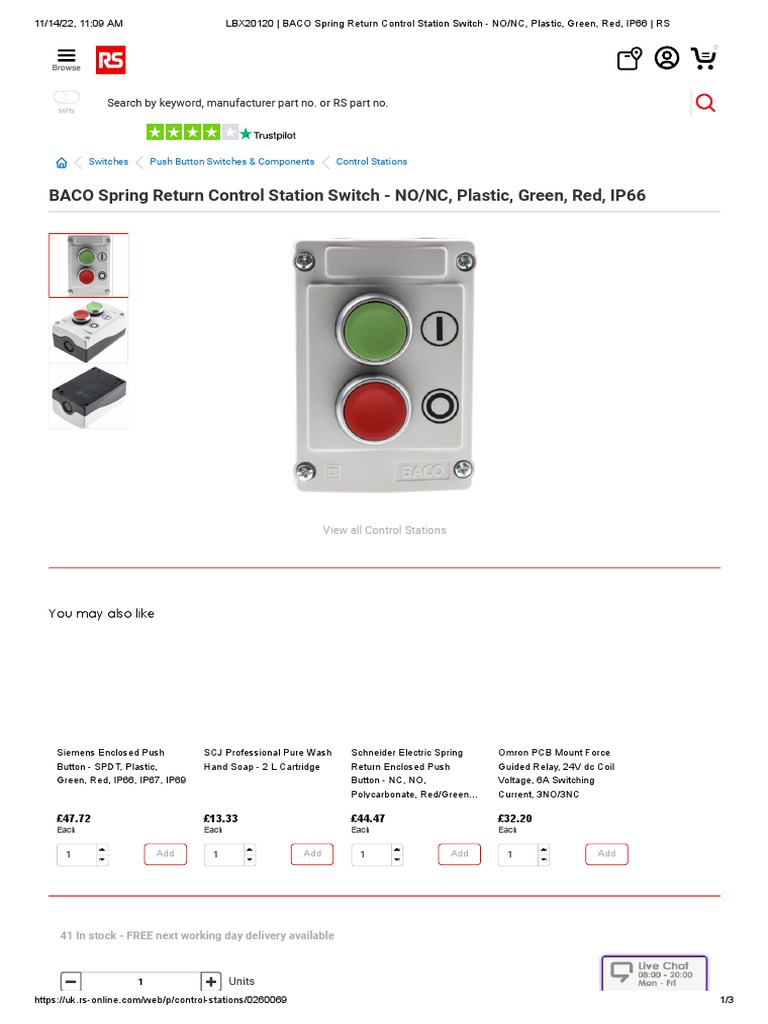 LBX20120 - BACO Spring Return Control Station Switch - NO - NC, Plastic ...