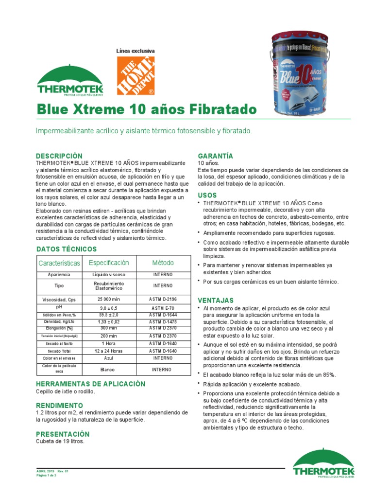 Blue Xtreme 10 Años Fibratado | PDF | Aislamiento térmico | Hormigón