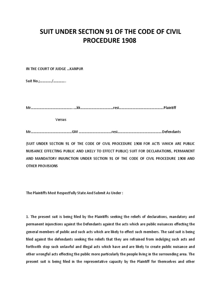 Suit Under Section 91 of The Code of Civil Procedure 1908 | PDF ...