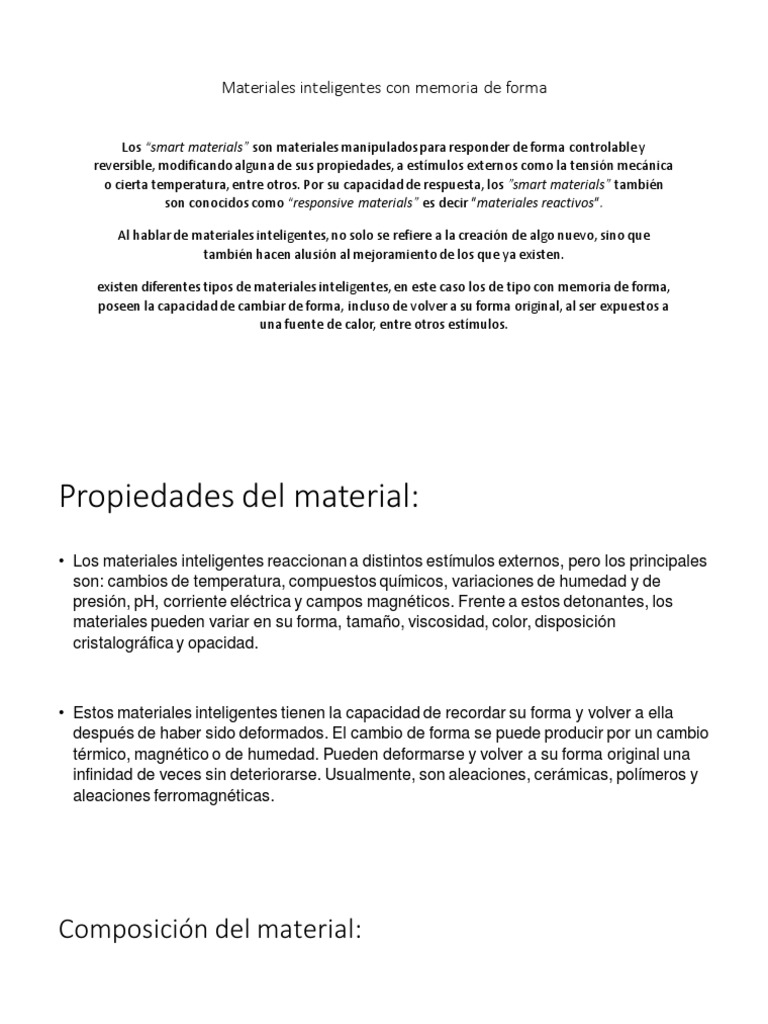 Materiales Inteligentes con Memoria de Forma | PDF | Ciencias fisicas ...