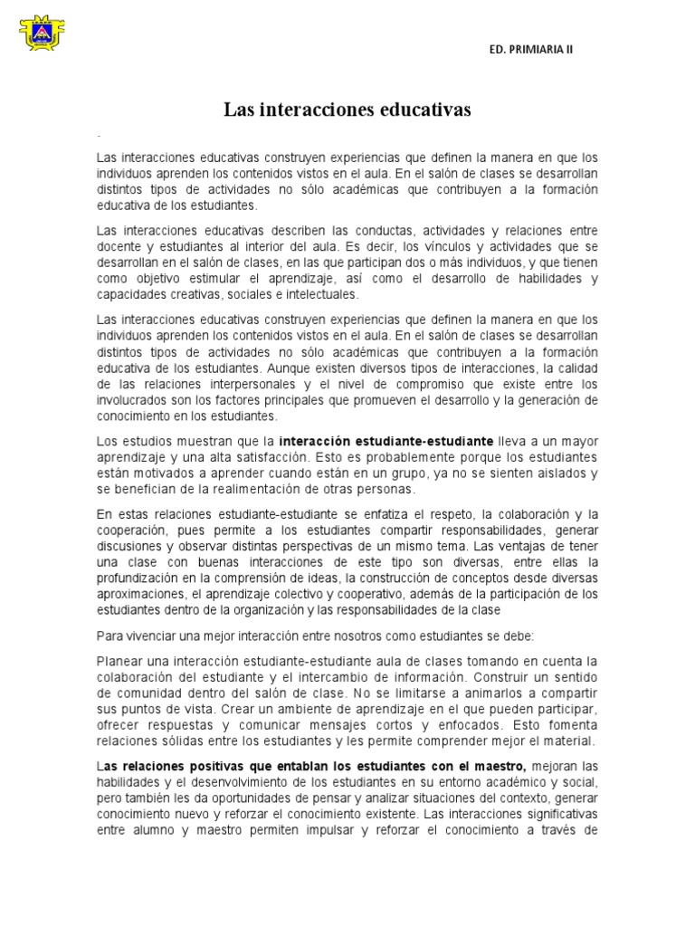 Tipos y Beneficios de Interacciones Educativas | PDF | Aprendizaje ...
