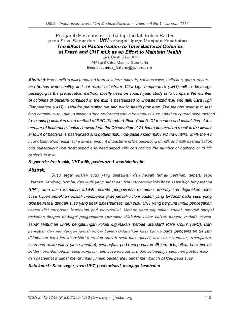 Pengaruh Pasterisasi Susu UHT | PDF