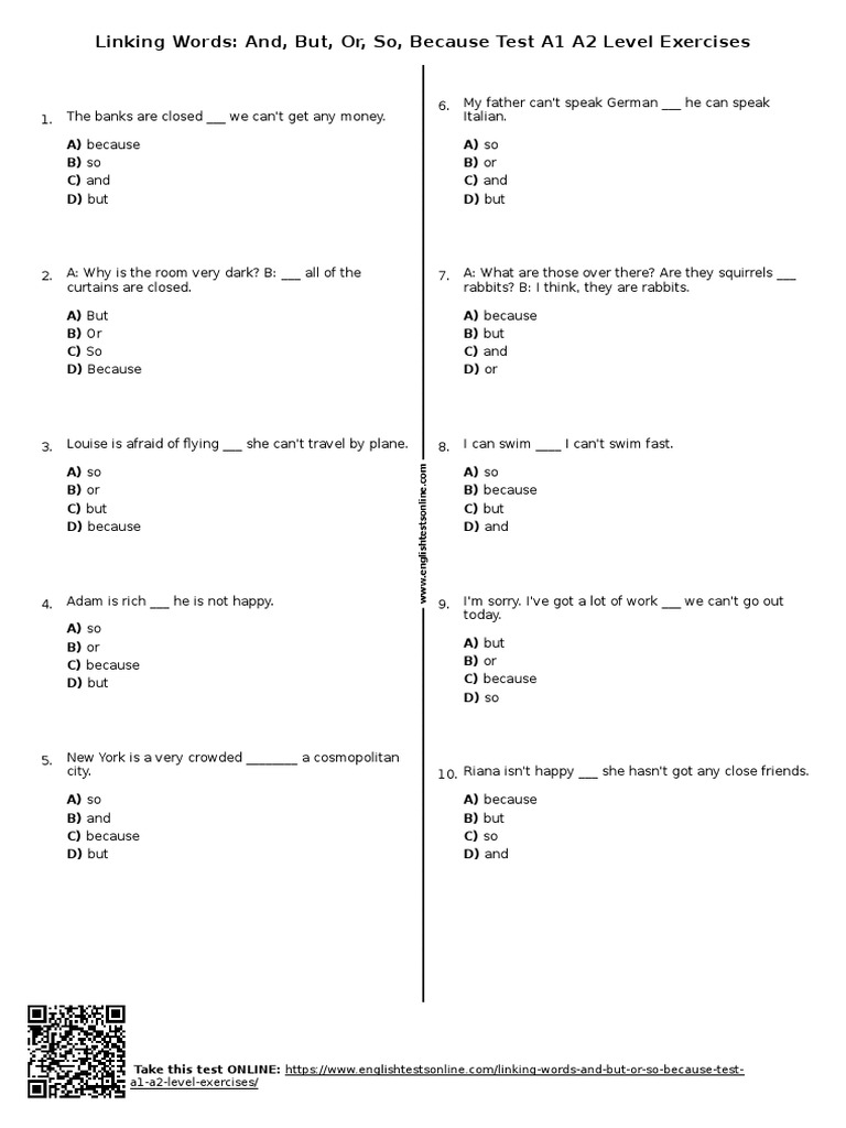Linking Words Exercises A1 A2 | PDF