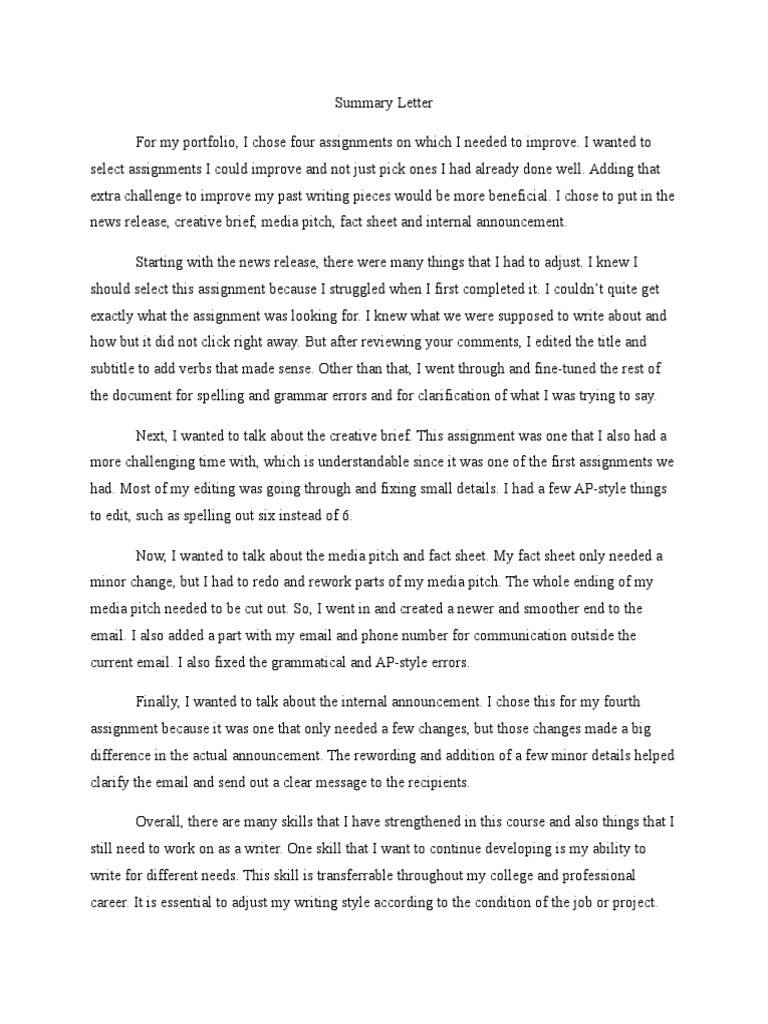 Summary Letter - Emma Garvey 1 | PDF | Cognition | Communication