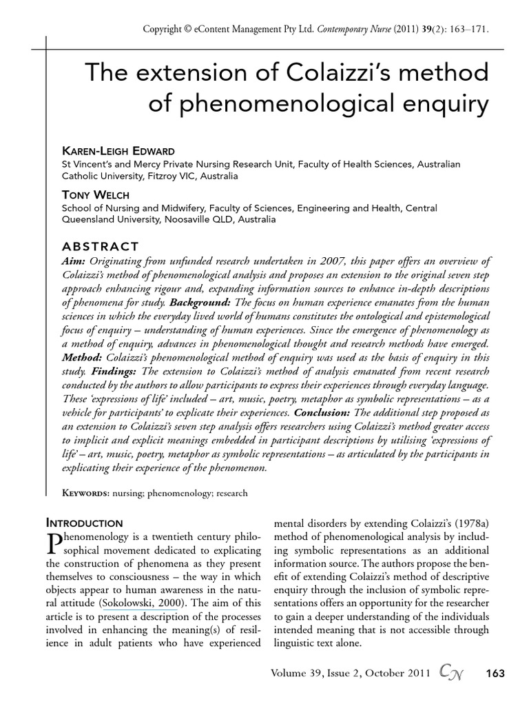 Colaizzi Sobre Su Método Pdf Phenomenology Philosophy Edmund