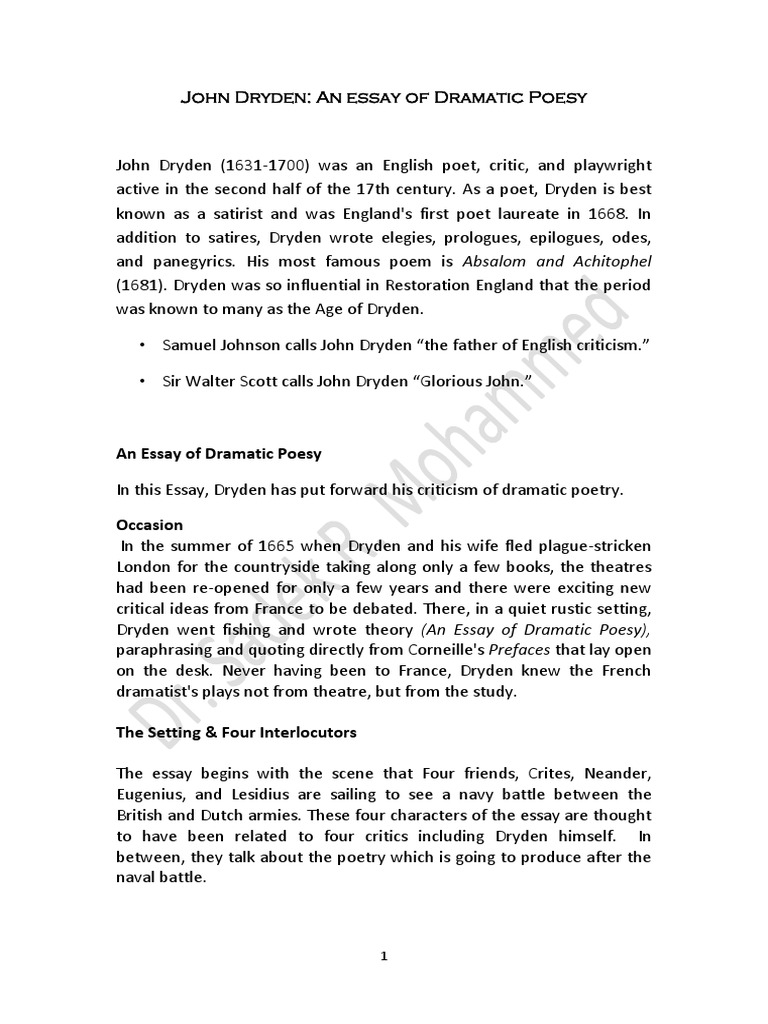 An Essay of Dramatic Poesy | PDF | John Dryden | Poetry