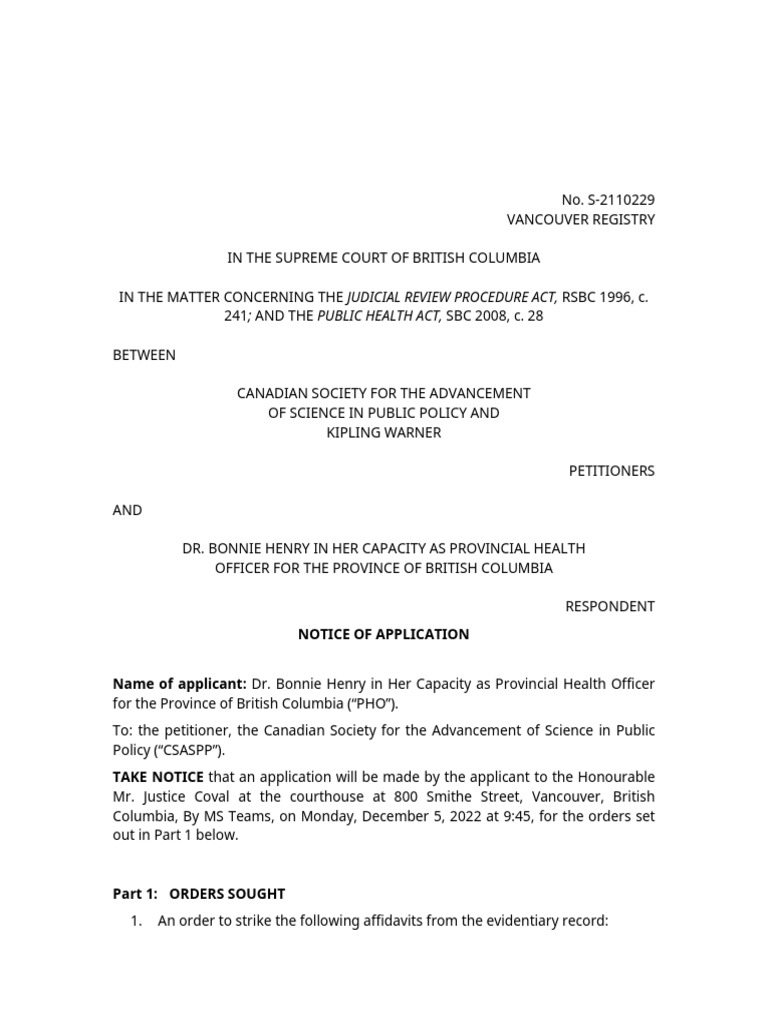 2022-11-23 - PHO's Application To Strike Affidavits (Unfiled) | PDF ...