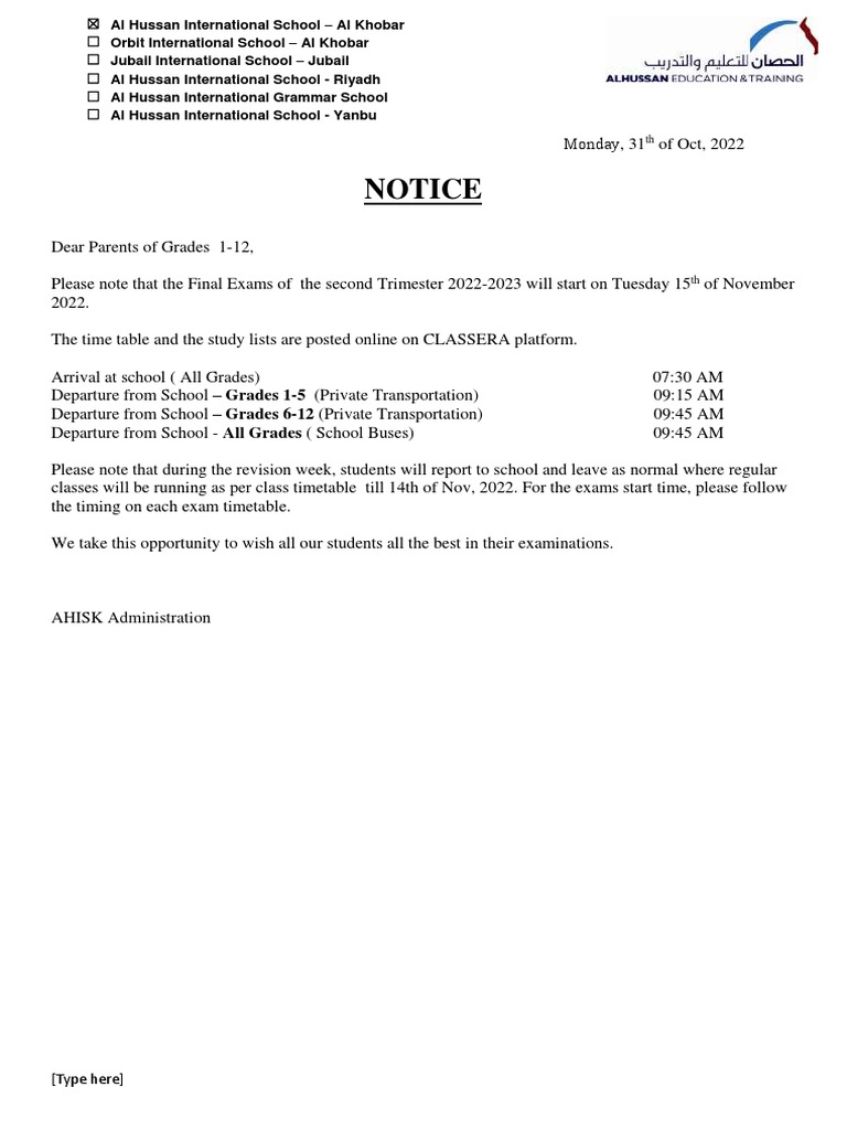 Notice: (Type Here) | PDF | Educational Institutions | Schools