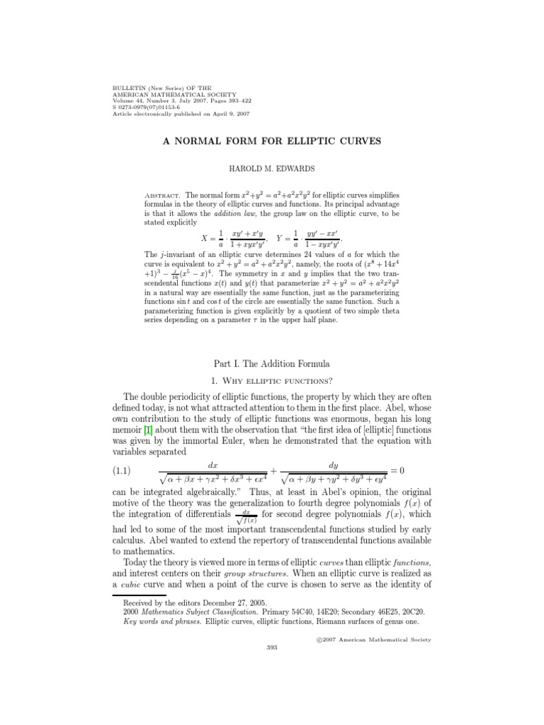 Normal Form for Elliptic Curves | PDF | Field (Mathematics) | Mathematics