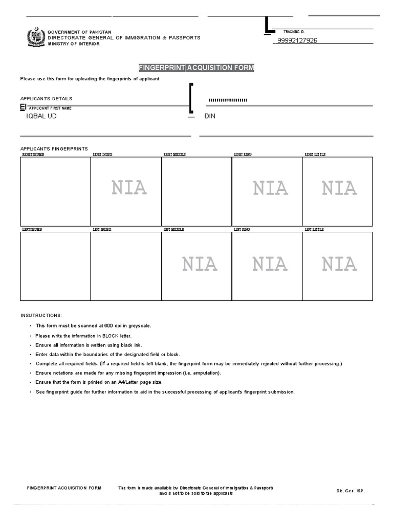 Pakistani Passport Fingerprint Form | PDF | Fingerprint | National Security