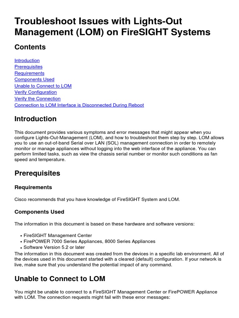 FireSIGHT LOM Troubleshooting Guide | PDF | Port (Computer Networking ...
