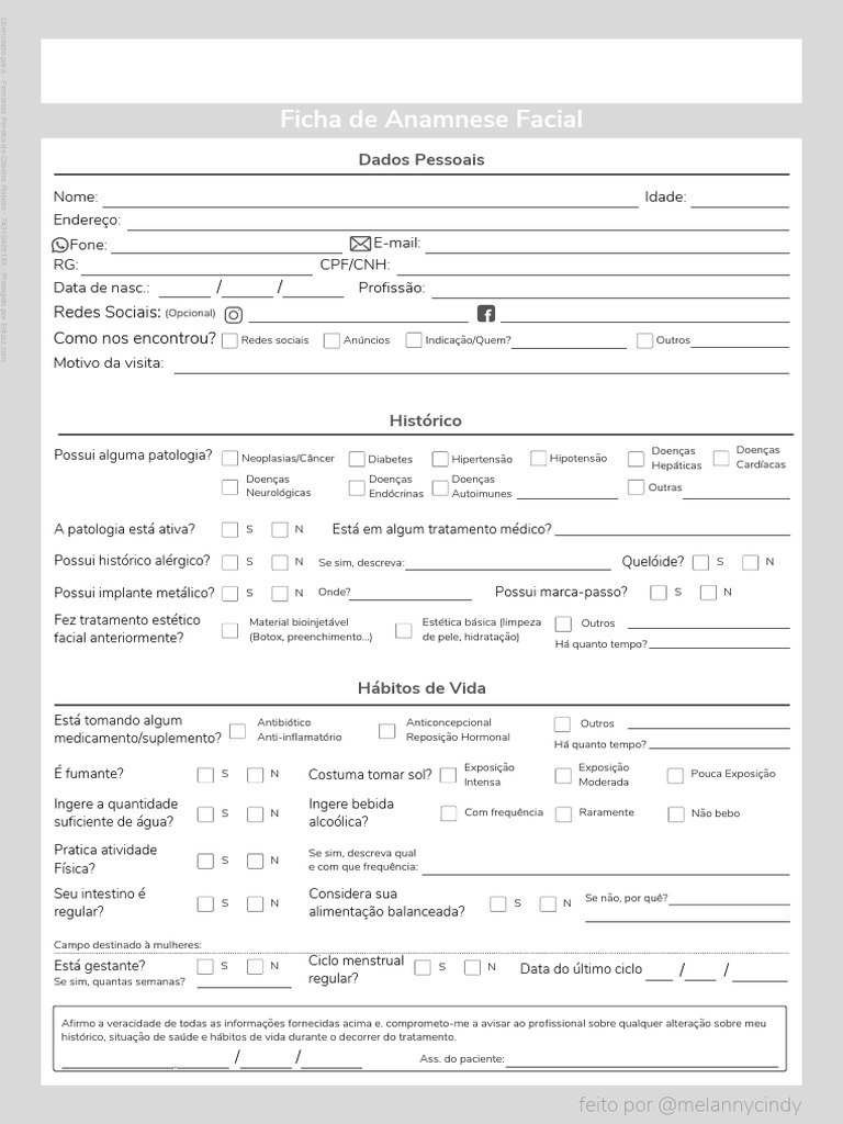 Modelo PDF Anamnese Facial | PDF | Câncer | Inflamação