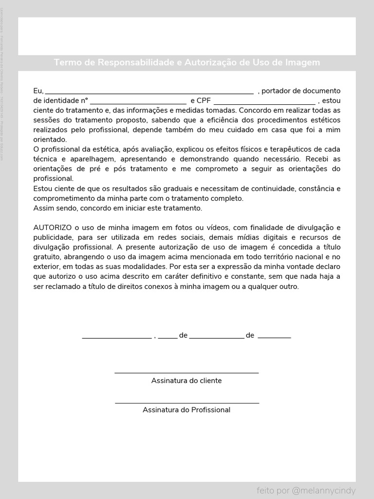 Modelo Pdf Termo De Responsabilidade E Autorização De Uso De Imagem Pdf 7407