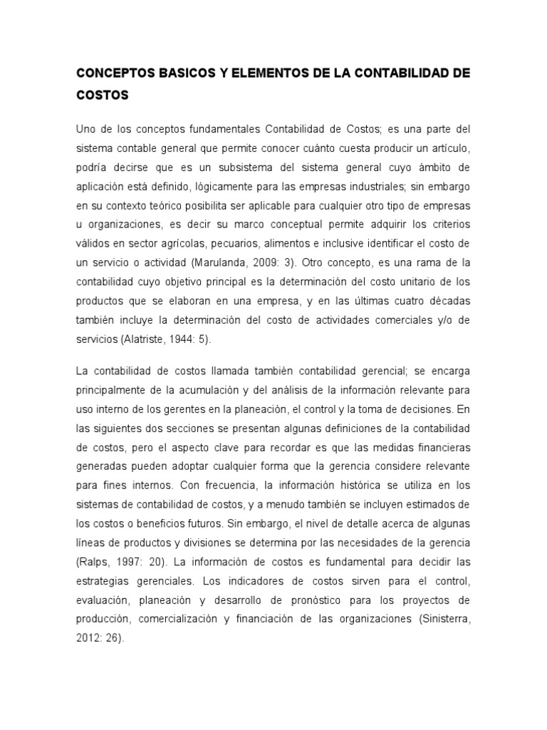 Conceptos Basicos y Elementos de La Contabilidad de Costos | PDF | Contabilidad | Presupuesto
