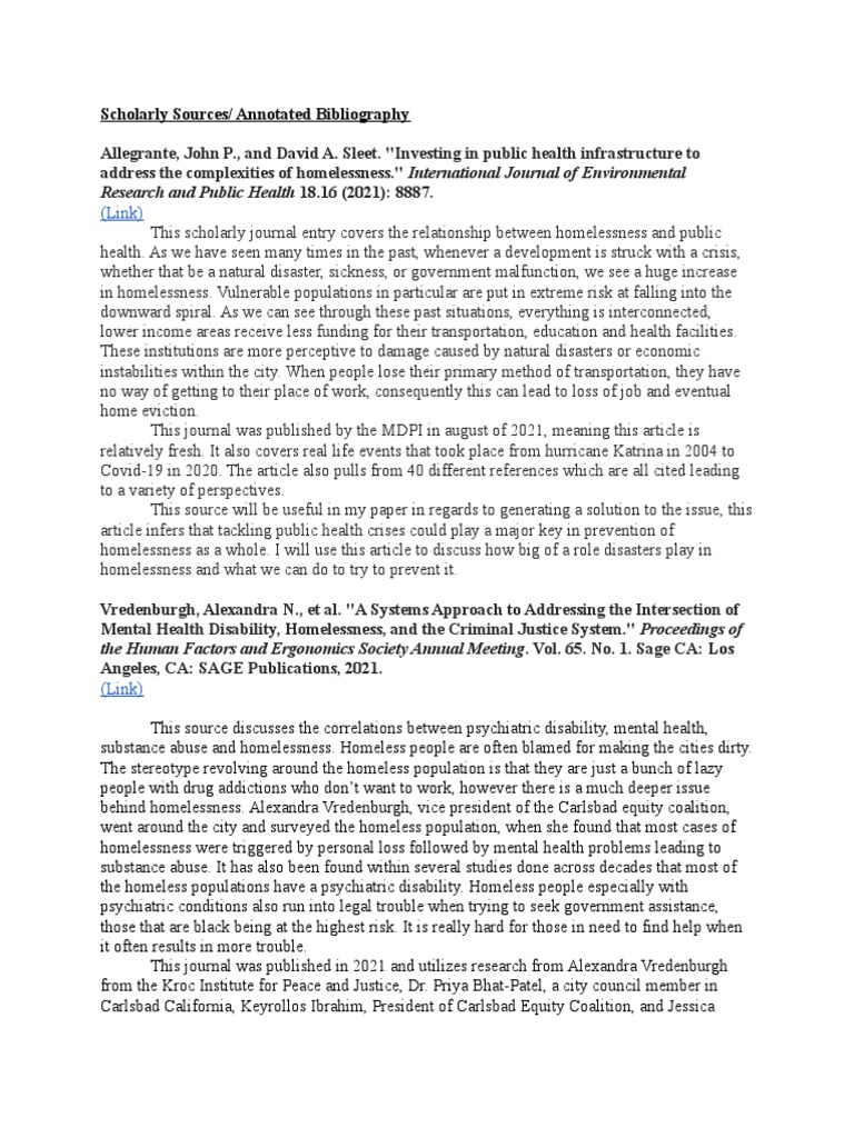 Scholarly Sources Annotated Bibliography 1 | PDF | Homelessness ... Scholarly Sources Annotated Bibliography 1 | PDF | Homelessness ...
