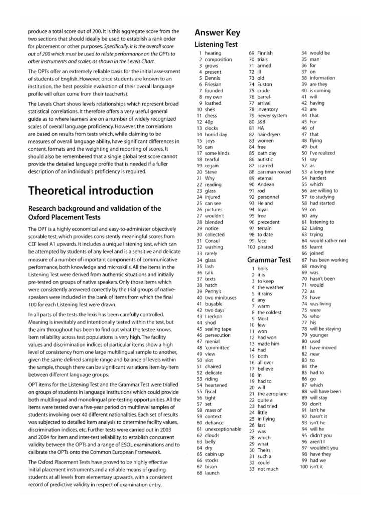 Oxford Placement Test 1 - Key | PDF