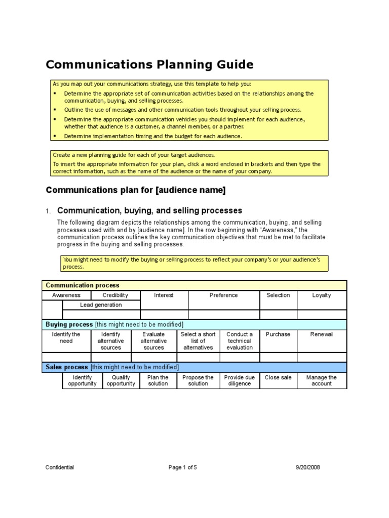 Communications Planning Guide: Communications Plan For (Audience Name ...