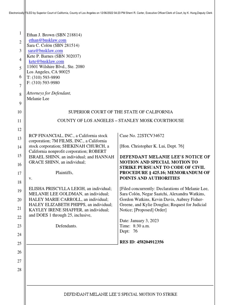 Shinn Vs Lee, Goldman Et All Melanie Goldman Anti-Slapp Response) | PDF ...