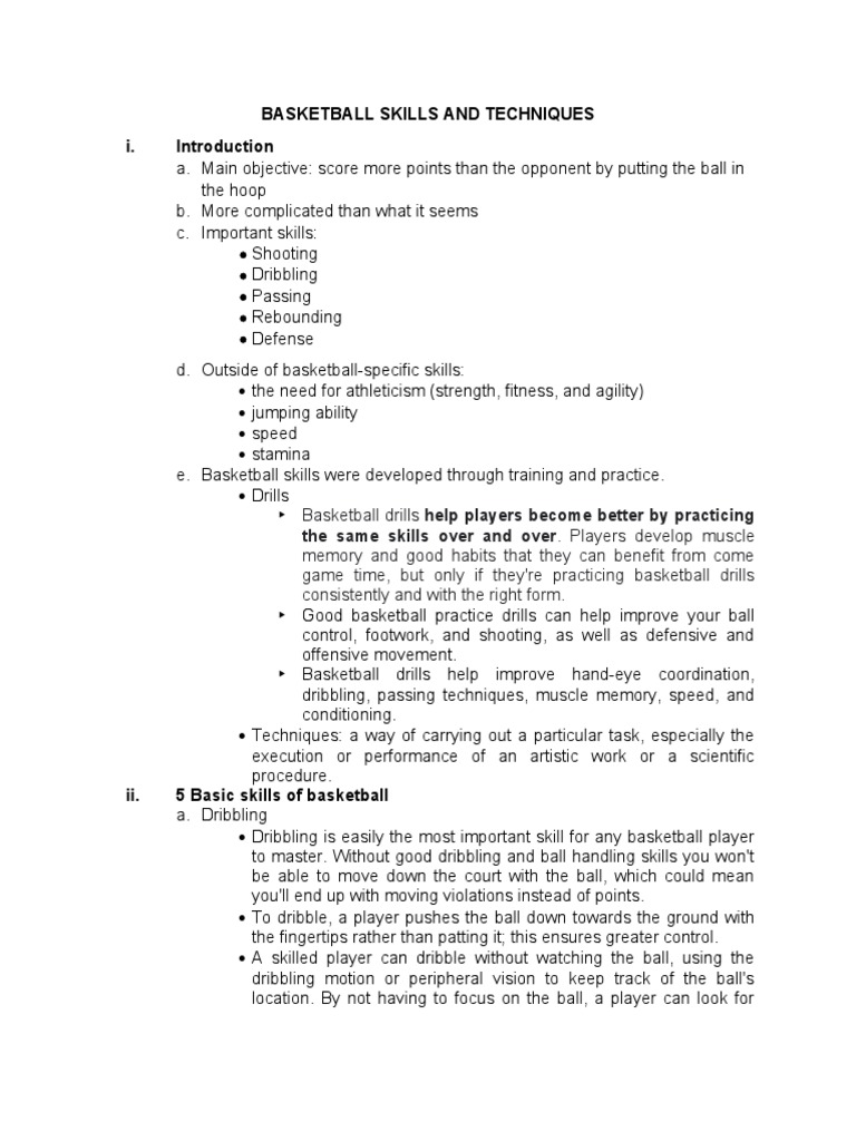Basketball Skills and Techniques | Download Free PDF | Sports Rules And ...