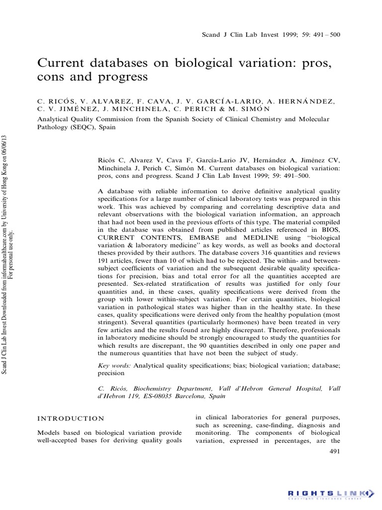 Current Databases On Biological Variation | PDF | High Density ...