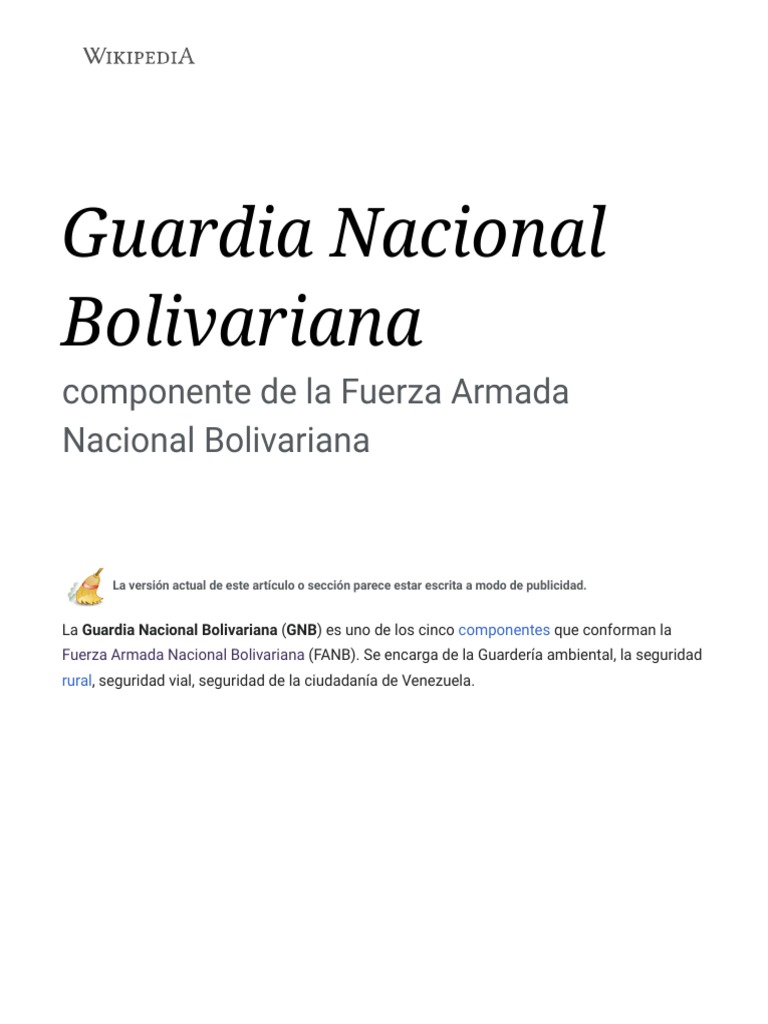 Guardia Nacional Bolivariana Wikipedia La Enciclopedia Libre Pdf