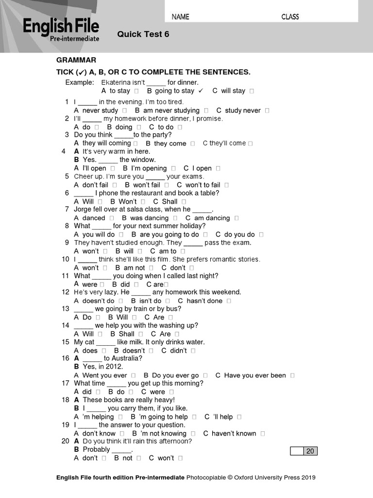EF4e Preint Quicktest 06 | Download Free PDF | Linguistics