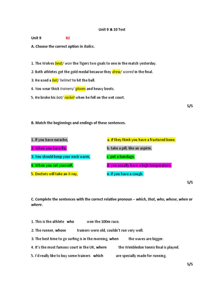 Unit 9 - 10 Test | Download Free PDF | Meal | Food And Drink